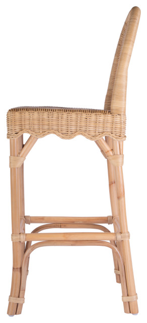 Flora Rattan 30" Scalloped Edge Bar Stool - Tropical - Bar Stools And ...