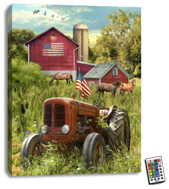 "Patriotic Farm" 18x24 Fully Illuminated LED Wall Art - Farmhouse ...