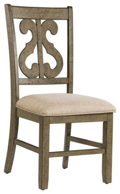 Pemberly Row Modern Wooden Swirl Back Side Chair Set in Gray - Rustic ...