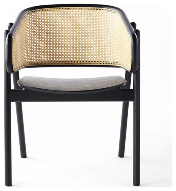 Black Modern Rattan Dining Chair Curved Back Dining Chair - Tropical ...