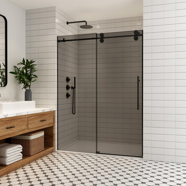 Echarri Single Sliding Frameless Shower Door, Tinted Glass, 56" W X 78"h - Contemporary - Shower ...