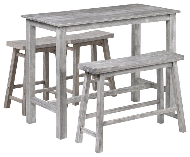 Rustic Pub Set, Rectangular Table With 2 Stools & Bench - Farmhouse ...