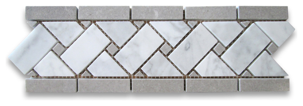 Carrara Venato Marble Basketweave Listello Border Gray Dots Polished, 1 ...