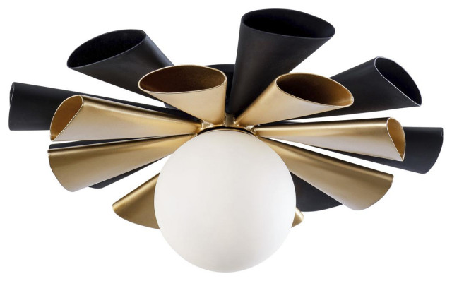 Daphne 1 Light Flush Mount, Matte Black and French Gold - Midcentury ...