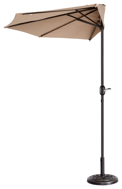 9' Half Round Patio Umbrella, Easy Crank Compact Semicircle Outdoor ...