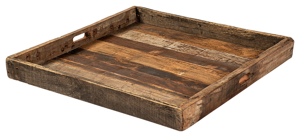 Carson Brown Reclaimed Wood Tray, Large - Rustic - Serving Trays - by ...