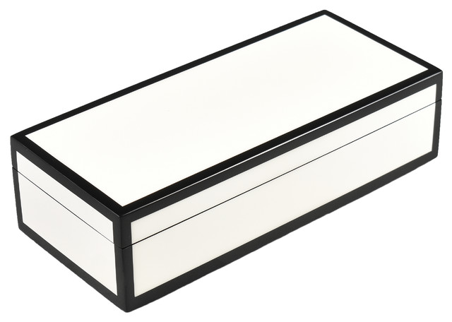 Lacquer Long Pencil Box, White with Black - Contemporary - Decorative ...