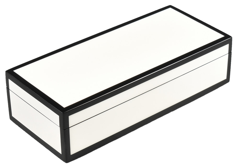 Lacquer Long Pencil Box, White with Black - Contemporary - Decorative ...