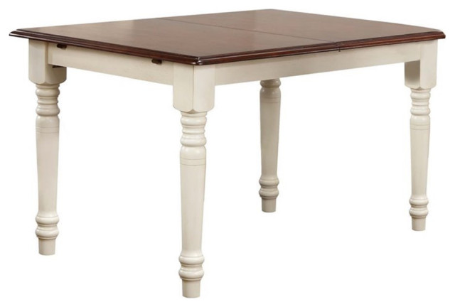 Bowery Hill 60" Extendable Leaf Wood Dining Table in White/Brown ...