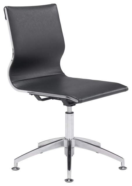 Modern Office Chair, Chrome Legs With Armless Faux Leather Seat & Back ...