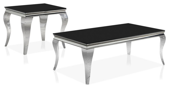 Furniture Of America Alang Glass Top 2pc Coffee Table Set In White And Silver Traditional