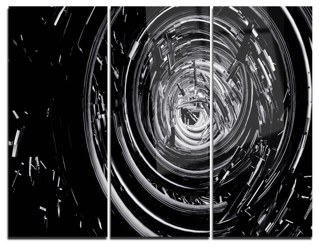 "Fractal 3-D Black Whirlwind" Metal Wall Art, 3 Panels, 36"x28", 36"x28 ...
