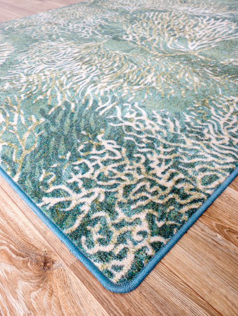 Oceanic Blooms, Aqua, 8'x11', 8x11 - Beach Style - Area Rugs - by ...