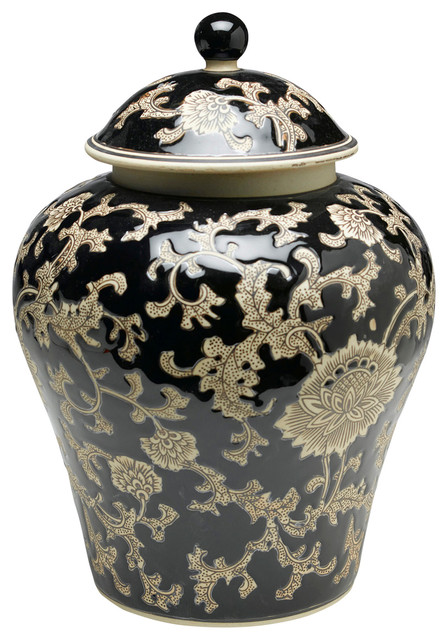 14" Black & Cream Ginger Jar - Asian - Decorative Jars And Urns - by ...