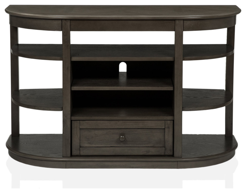 Transitional Console Table, Rounded Design With Multiple Shelves ...