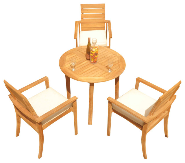 4-Piece Outdoor Teak Dining Set: 36" Round Table, 3 Alps Stacking Arm ...