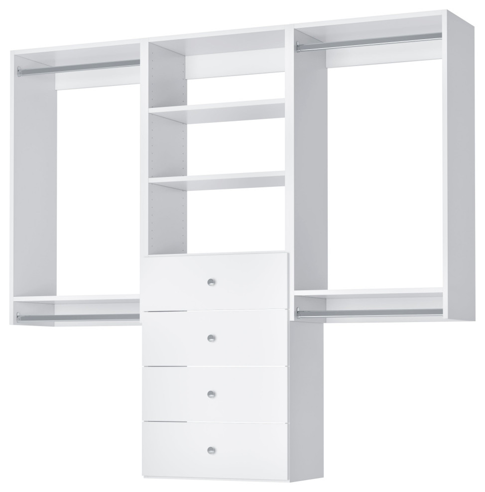 Modular Closet System Hanging Closet Organizer With Drawers 66"-96", 96 ...