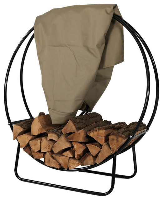 Sunnydaze Log Hoop With Khaki Cover, 40-Inch Log Hoop & Cover ...