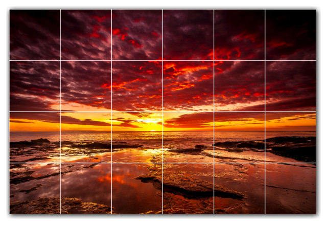Sunset Ceramic Tile Wall Mural HZ500980, 25.5" Wide x 17" High - Beach ...
