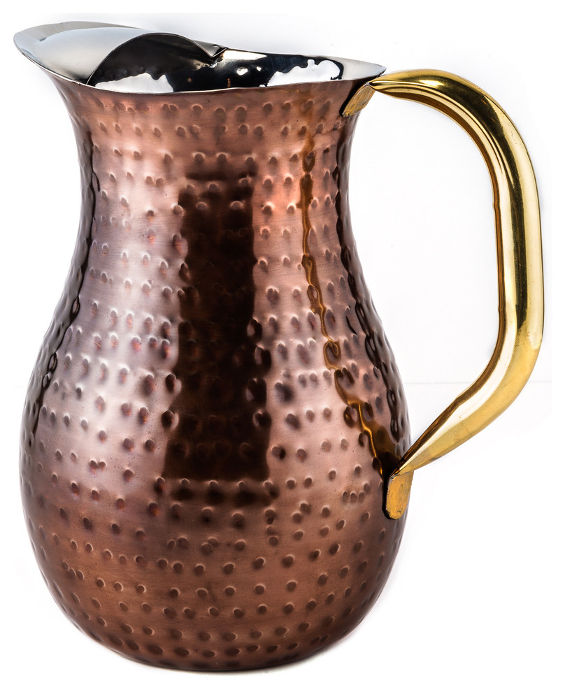 Decor Antique Copper Hammered Water Pitcher, Brass Ice Guard & Handle ...