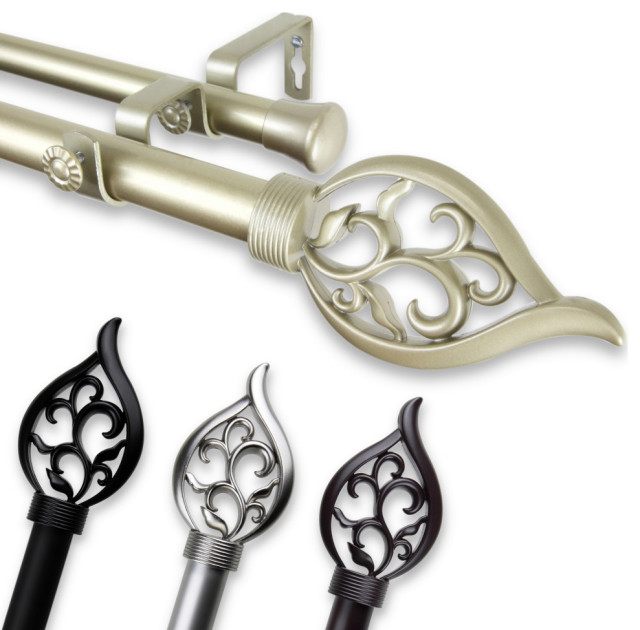 Clair 1" Double Curtain Rod, 160-240" - Mediterranean - Curtain Rods ...