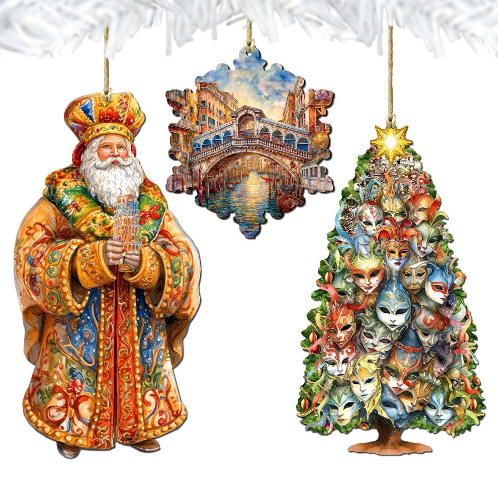Santa Around the World Italian Santa Wooden Ornaments Set of 3 G ...
