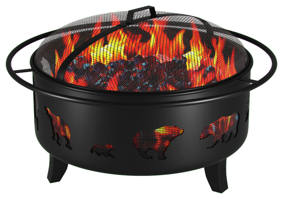 Wild Bear Distressed Backyard Light, Fire Pit With Poker - Modern ...