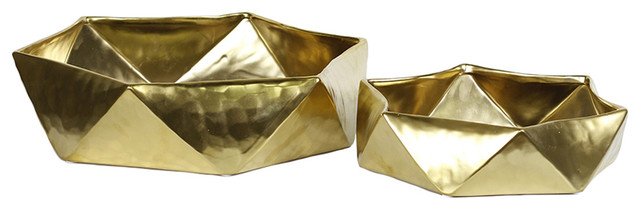 Eye-Catching Faceted Ceramic Pots, Gold, Set of 2 - Contemporary ...