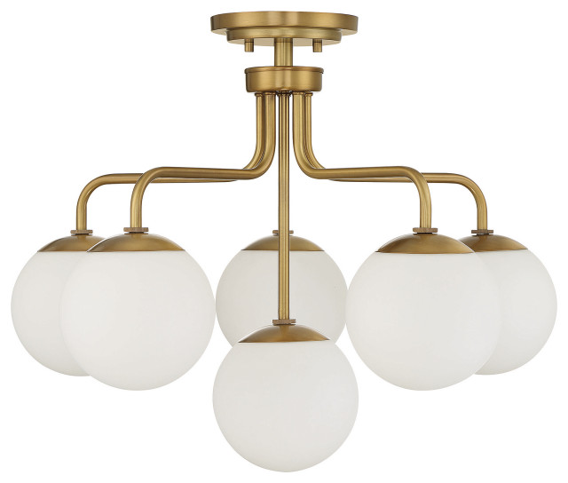 Marco 6-Light Ceiling Light, Warm Brass - Midcentury - Flush-mount ...
