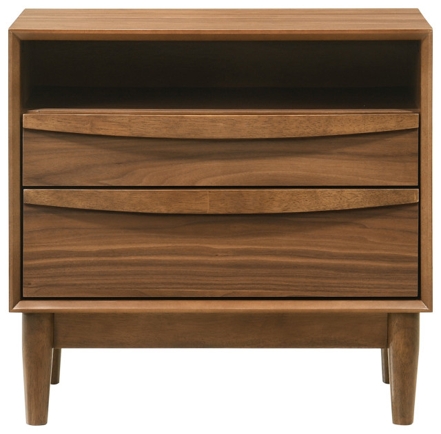 Artemio 2 Drawer Wood Nightstand With Shelf, Walnut Finish ...
