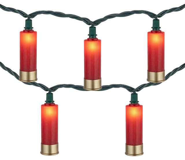 10-Count Red and Gold Shotgun Shells Patio Light Set 5.75ft Green Wire ...