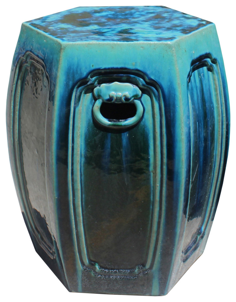 Chinese Hexagon Turquoise Green Ceramic Clay Garden Stool Table Hcs5826 ...