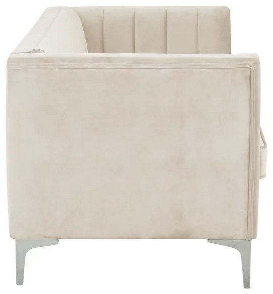 Contemporary Velvet Upholstered Sofa, Channel Tufted Backrest for ...