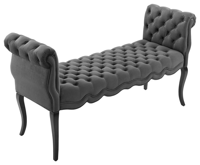 Mid Century Bench, Chesterfield Design With Tufted Velvet Seat and Arms ...