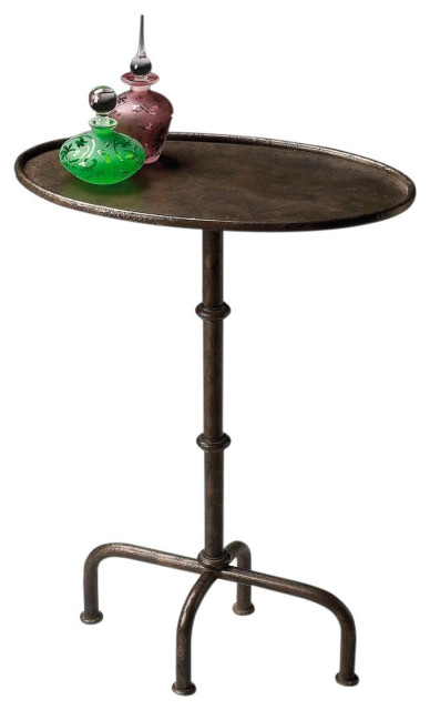 Brushed Pewter Oval Pedestal Table - Industrial - Dining Tables - by ...