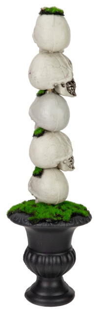 16" Skull Tower Topiary in Urn Halloween Decoration - Modern - Holiday ...