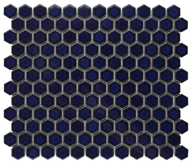 Tribeca Hex Glossy Cobalt Blue Floor and Wall Mosaic Tile, Sample ...