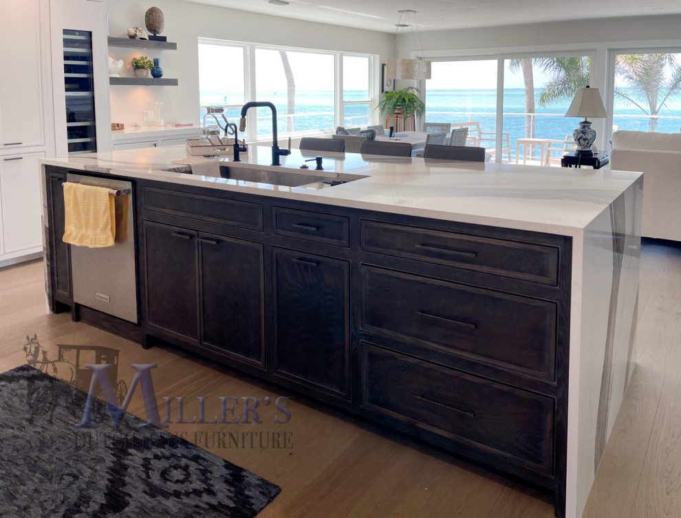 Gray Ash Island with Rainfall Countertop - Beach Style - Kitchen ...