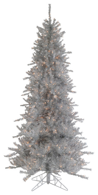 9' Pre-Lit Tinsel Noble Slim Artificial Christmas Tree Clear Lights ...