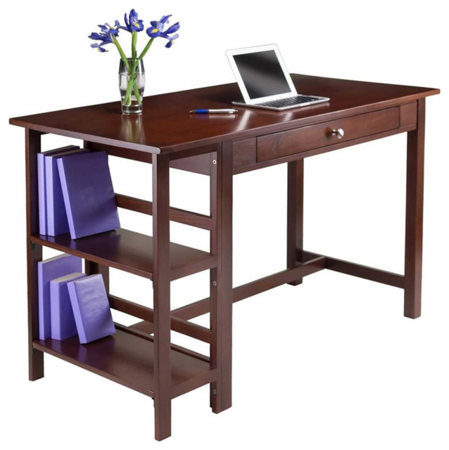 Pemberly Row Transitional Solid Wood Writing Desk in Antique Walnut ...