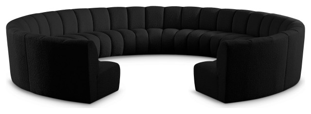 Infinity Black Boucle Fabric Upholstered Arc Shaped Modular Sectional ...