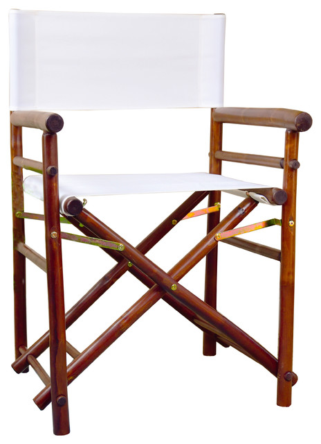 Painted Folding Bamboo Indoor Outdoor Director Chair w/ White Canvas ...