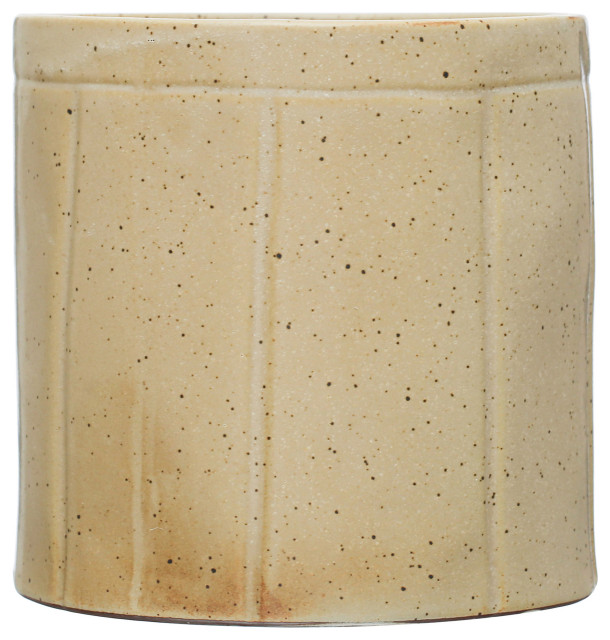 Decorative Stoneware Crock with Line Detail, Tan - Indoor Pots And ...
