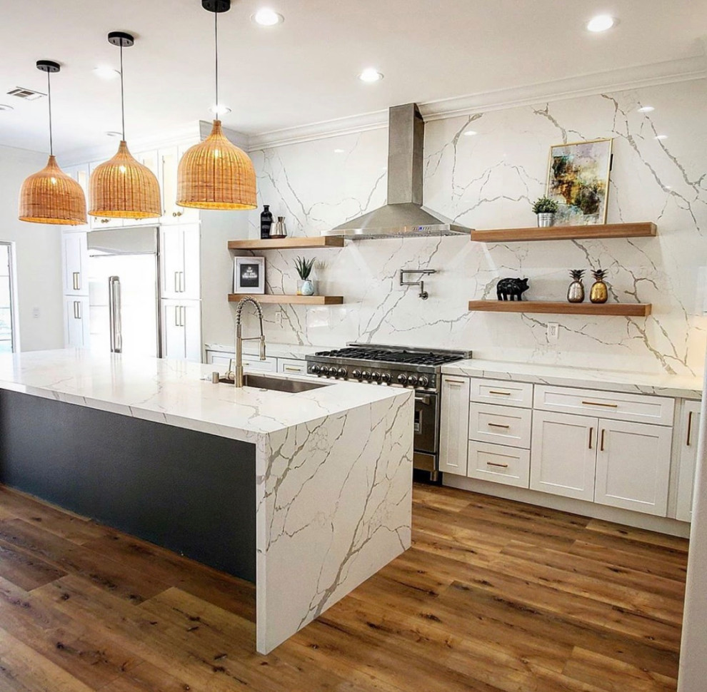 Calacatta Capri Waterfall Edge Design - Contemporary - Kitchen - Los ...