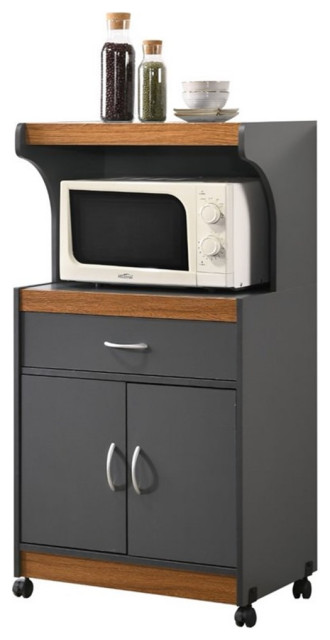 Pemberly Row Microwave Kitchen Cart in Gray Oak - Transitional ...
