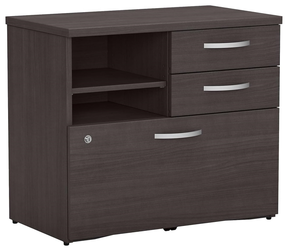 Storm Gray Office Storage Cabinet with Lockable Drawers and Open ...