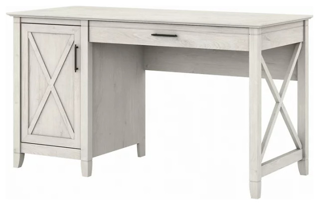 Farmhouse Desk, Wooden Frame With X-Accents & Spacious Cabinet ...