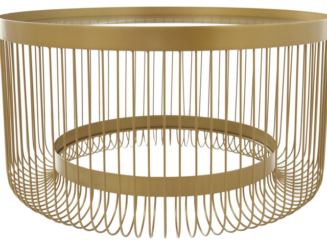 Contemporary Gold Metal Coffee Table with Clear Glass Top, Unique Wire ...