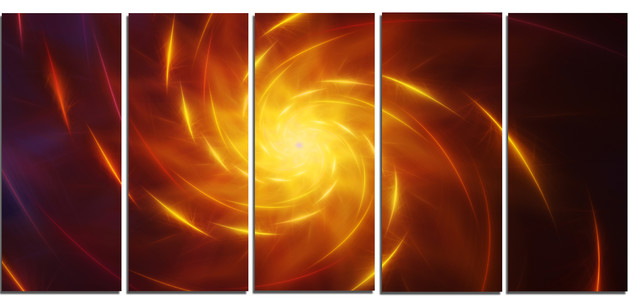 Yellow Whirlpool Fractal Spirals, Multipanel Abstract Art on Canvas, 60 ...