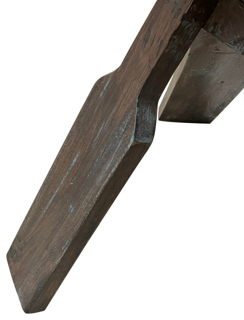 Round Boat Oar Accent Table Distressed Brown Blue Solid Wood Nautical ...